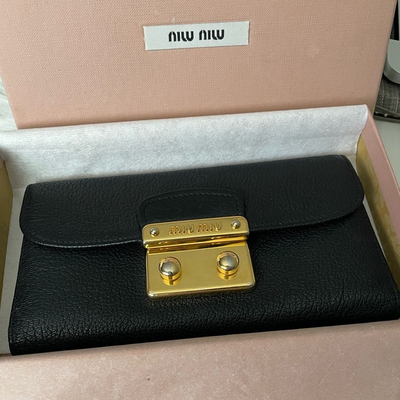 Miu Miu | Bags | Miu Miu Black Trifold Wallet Gently Used Mint ...